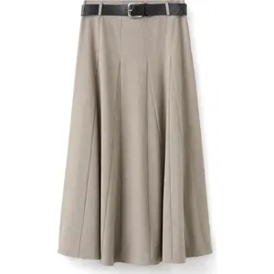 Mango Belted Godet Pleat A-line Skirt - Grey