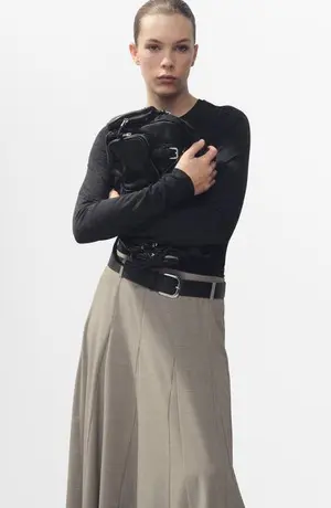 Mango Belted Godet Pleat A-line Skirt - Grey