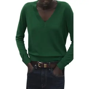 Mango V-neck Sweater - Dark Green