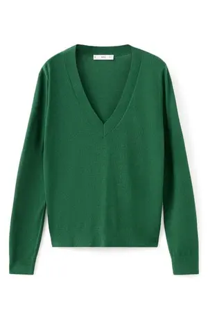 Mango V-neck Sweater - Dark Green