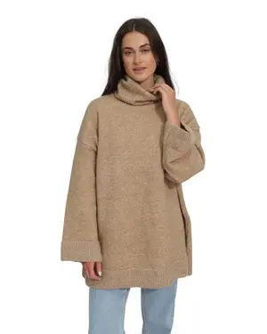 BELLE & BLOOM Oversized Tunic Sweater - Beige