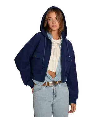BELLE & BLOOM Fireside Cropped Utility Zip Jacket - Navy