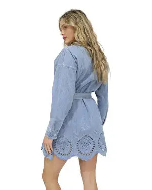 BELLE & BLOOM Sunday Somewhere Denim Broderie Mini Shirt Dress