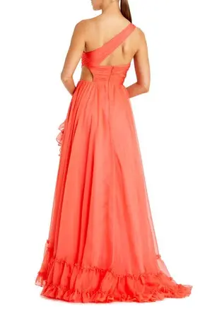 Mac Duggal One-shoulder Asymmetrical Ruffle Chiffon Gown