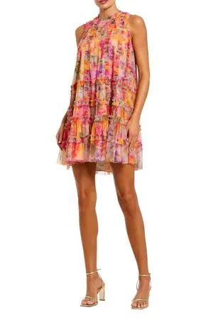 Mac Duggal Printed Mesh Mini Dress - Multi