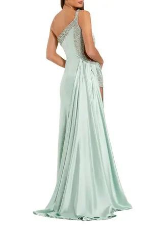 Mac Duggal One-shoulder Embellished Gown With Cut Out And Slit