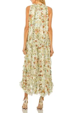 Mac Duggal Sleeveless High Neck Ruffle Floral Dress