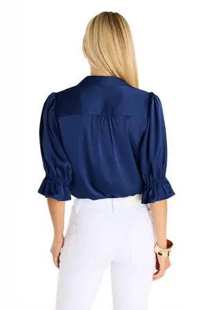 THE NOLI SHOP Cindy Ruffle Sleeve Shirt - Navy