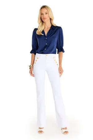 THE NOLI SHOP Cindy Ruffle Sleeve Shirt - Navy