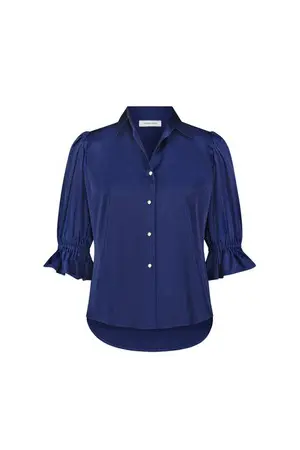 THE NOLI SHOP Cindy Ruffle Sleeve Shirt - Navy