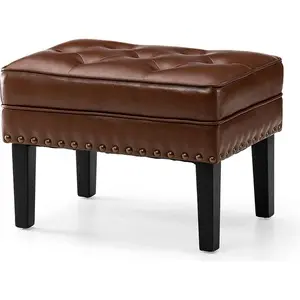 GLITZHOME Mid-century Modern Faux Leather Button-tufted Accent Stool - Coffee