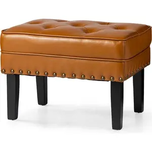 GLITZHOME Mid-century Modern Faux Leather Button-tufted Accent Stool - Yellow