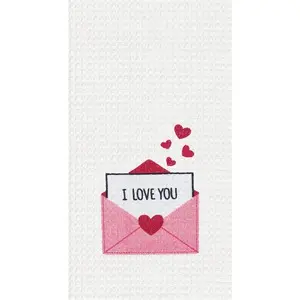 C&F HOME 27" X 18" Love Letter St. Valentines Kitchen And Bathroom Embroidered Waffle Hand Towel - Pink