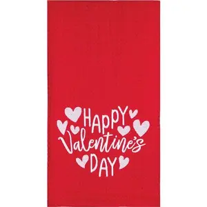 C&F HOME 27" X 18" Happy Valentine's Day Kitchen And Bathroom Embroide Waffle Hand Towel - Red