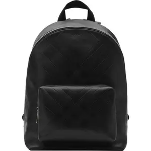 Burberry Embossed Check Leather Backpack - Black