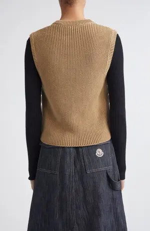 Moncler Knit & Quilted Down Vest - Beige