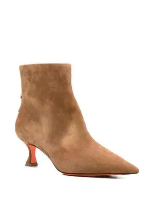 Santoni Point-toe Suede Boots - Neutrals