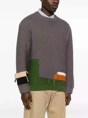 You Must Create Patchwork Knit Sweater - Grey