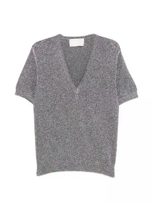 CIRCUS HOTEL V-neck Short Sleeve Top - Grey