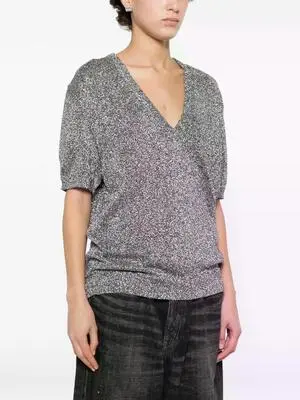 CIRCUS HOTEL V-neck Short Sleeve Top - Grey