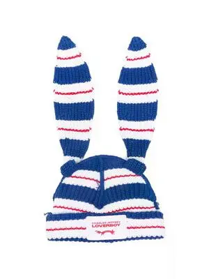 CHARLES JEFFREY Striped Beanie - Blue