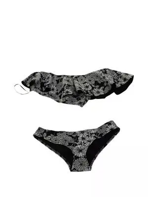 Lisa Marie Fernandez Floral Print One Shoulder Bikini - Black