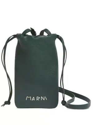 Marni Drawstring Pouch With Logo Embroidery Green