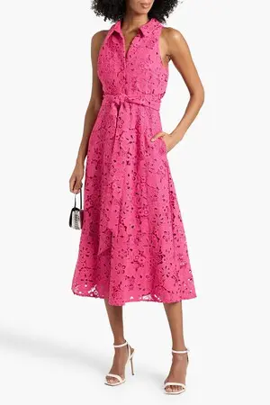 Badgley Mischka Guipure Lace Midi Shirt Dress