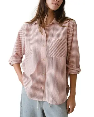 Marine Layer Jane Relaxed Shirt - Rust Stripe