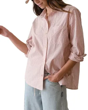 Marine Layer Jane Relaxed Shirt - Rust Stripe
