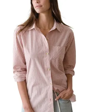 Marine Layer Jane Relaxed Shirt - Rust Stripe