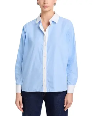 French Connection Poplin Ticking Contrast Shirt - Blue Hydrangea
