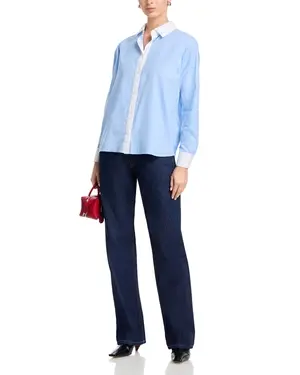 French Connection Poplin Ticking Contrast Shirt - Blue Hydrangea
