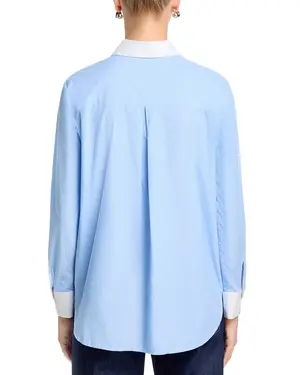 French Connection Poplin Ticking Contrast Shirt - Blue Hydrangea