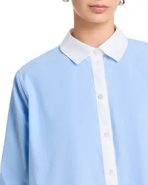 French Connection Poplin Ticking Contrast Shirt - Blue Hydrangea