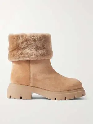 STUART WEITZMAN Hudson Shearling Ankle Boots - Camel