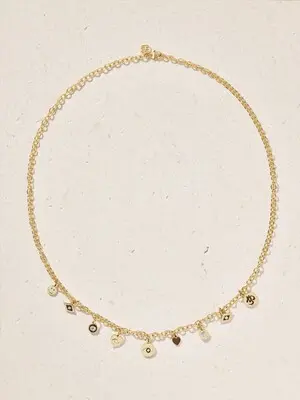 SYDNEY EVAN 14-karat Diamond And Enamel Charm Necklace - Gold