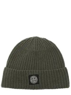 Stone Island Wool Cap With Logo - Military Green