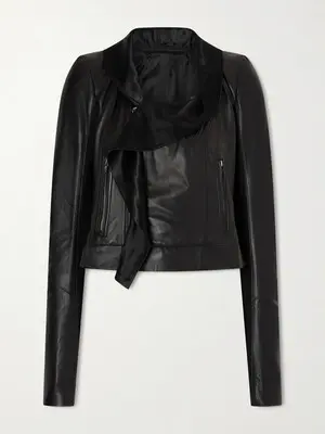Rick Owens Satin Twill-trimmed Leather Biker Jacket
