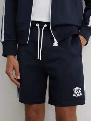 REISS Astle Monogram Tape-detail Relaxed Shorts - Navy