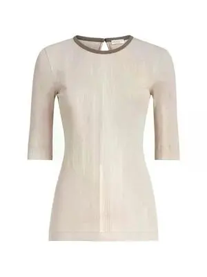 Brunello Cucinelli Ribbed Trim Top - Neutrals