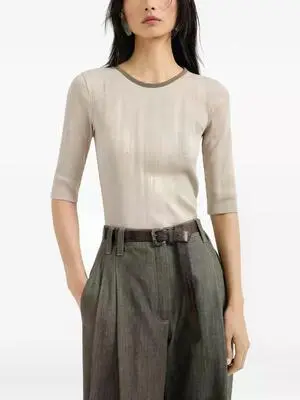 Brunello Cucinelli Ribbed Trim Top - Neutrals