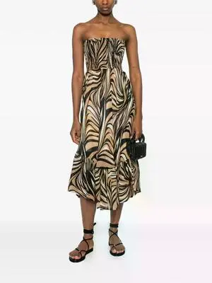 TWINSET Smocked Strapless Printed Dress - Neutrals