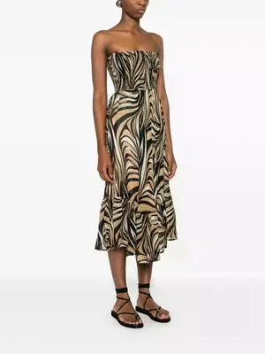 TWINSET Smocked Strapless Printed Dress - Neutrals