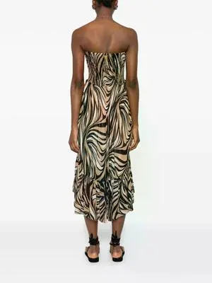 TWINSET Smocked Strapless Printed Dress - Neutrals