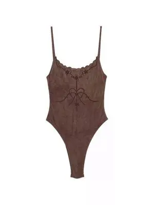 Frankies Bikinis Juliet Scalloped Embroidered Swimsuit - Brown