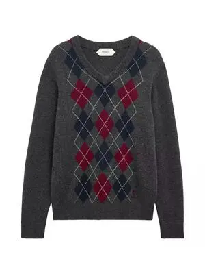 Pringle Of Scotland Argyle V-neck Sweater - Grey