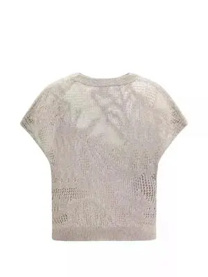 Brunello Cucinelli Short-sleeve Crochet Knit Sweater - Neutrals