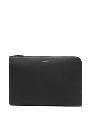 Santoni Logo-print Leather Briefcase - Black