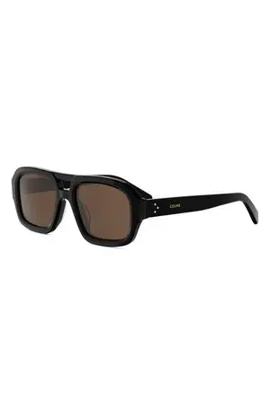 Celine 3 Dots 53mm Pilot Sunglasses - Shiny Black/brown
